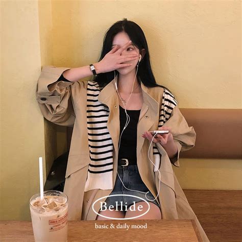 베이델리 Made허리스트링 크루아상 롱 피쉬테일 야상 자켓