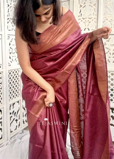 Maroon Plain Munga Silk Saree