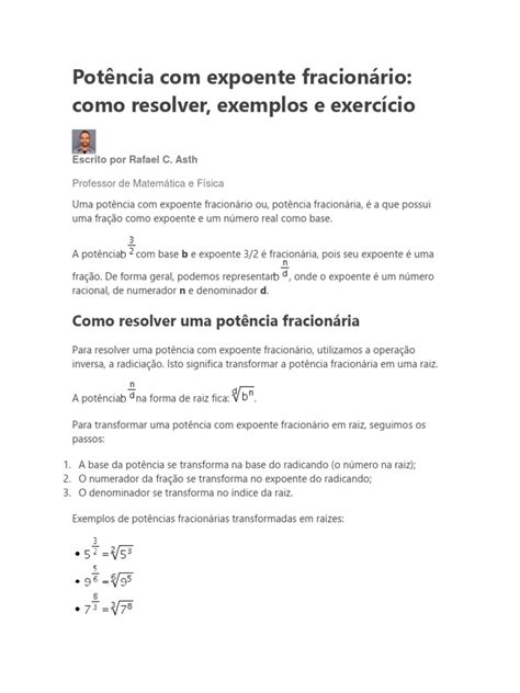 Potência Com Expoente Fracionário Pdf