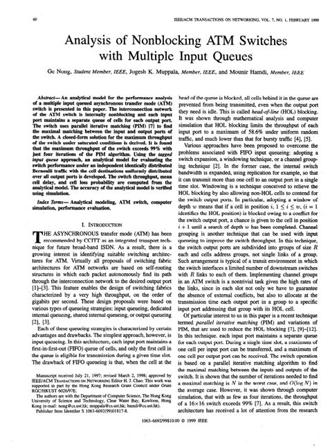 pdf analysis of non blocking atm switches with multiple input queues