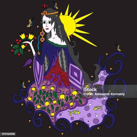 벡터 일러스트 레이 션 화려한 손으로 그린 여자에 자연의 아름다움 강렬하고 밝은 색상에 대한 스톡 벡터 아트 및 기타 이미지 강렬하고 밝은 색상 계획 귀여운 Istock