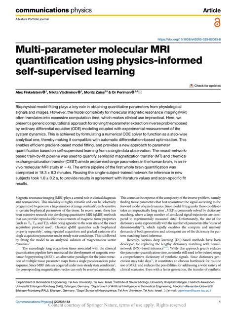 Pdf Multi Parameter Molecular Mri Quantification Using Physics Informed Self Supervised Learning