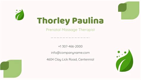 White And Green Massage Therapist Business Card Venngage