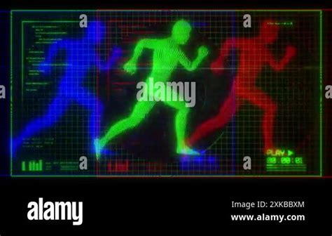 Looping Data Screen With Running Human Figure Digital Information