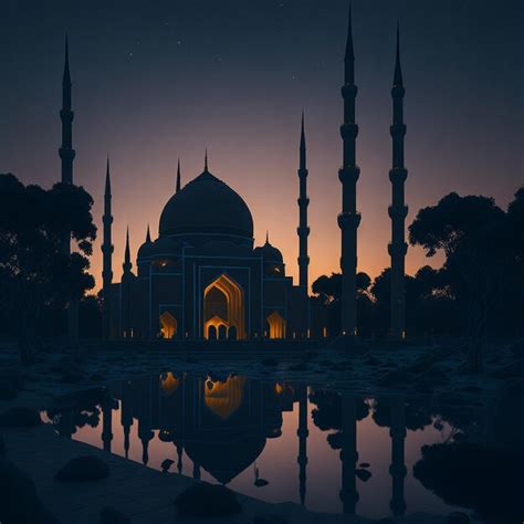 Premium Ai Image Vector Scene With Mosque At Twilight