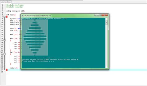 tutorial pemrograman c membuat program tampilan diamond berlian