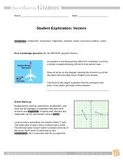 VectorsSE.doc - Name: Date: Student Exploration: Vectors Vocabulary: component dot product ...