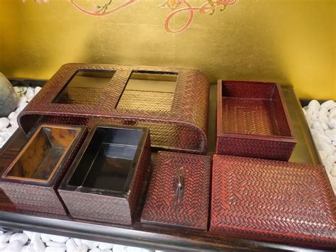 Vintage Japanese Shoko Stand Set Lacquered Wood Bamboo Incense Table