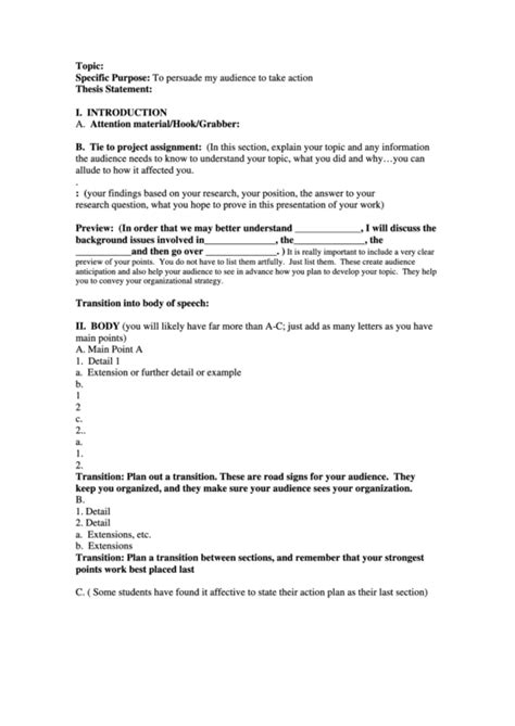 Speech Outline Template Printable Pdf Download