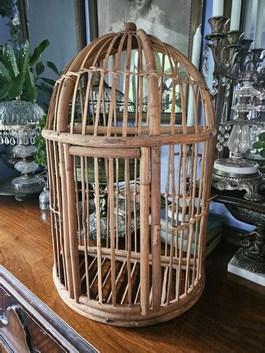 Wall Or Ceiling Large Vintage Bamboo Rattan Wicker Bird Cage