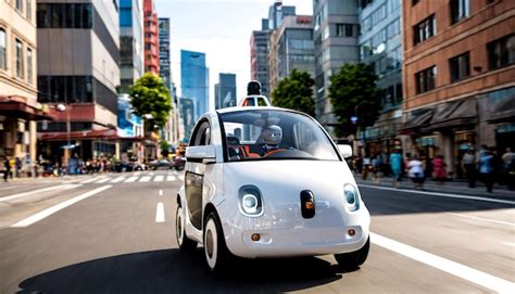 Robot Driving Car In City Premium Ai Generated Image