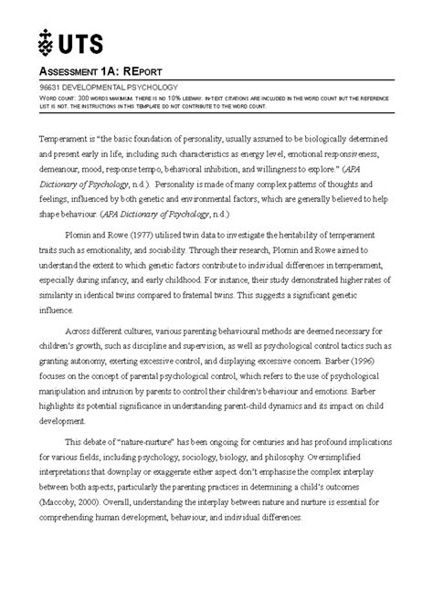 Assignment 1a Developmental Psychology Assessment 1a Report 96631