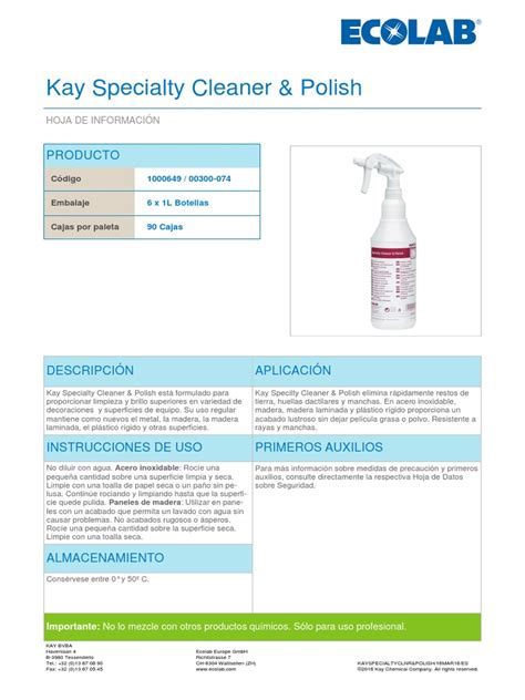Uso Y Beneficios De Kay Specialty Cleaner Pdf Cocina Comidas Y Vino