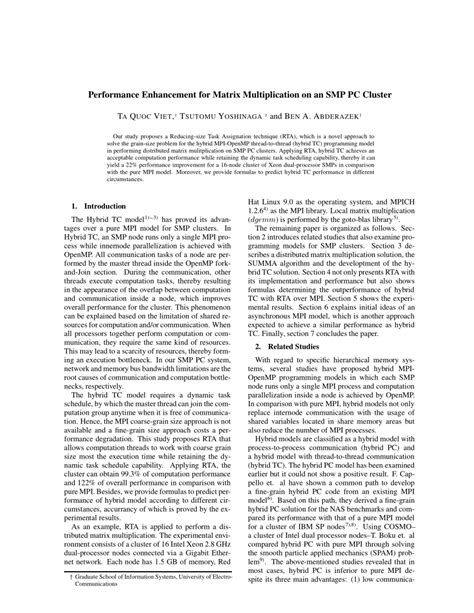 Pdf Performance Enhancement For Matrix Multiplication On An Smp Pc Cluster