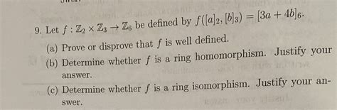 solved 9 let f z2×z3→z6 be defined by