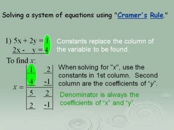 Alg Solving Systems Of Equations Using Cramer S Rule By Vicki Hines