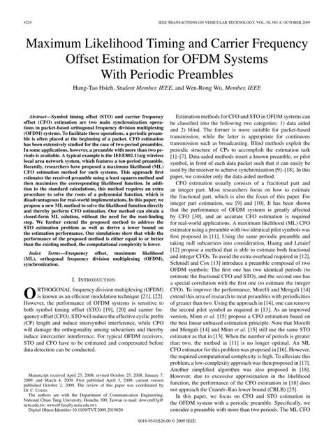 Pdf Maximum Likelihood Timing And Carrier Frequency Ieee