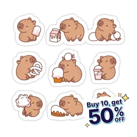 Candy Cute Kawaii Capybara Set Sticker For Sale By Olyalitvinova