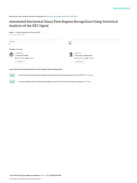 Automated Horizontal Slurry Flow Regime Recognitio Pdf Spectral Density
