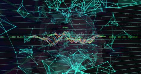 animation of plexus networks and data processing over caucasian woman