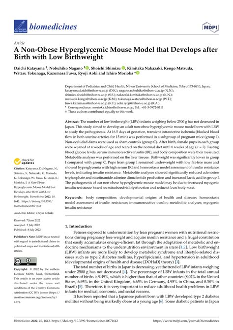 Pdf A Non Obese Hyperglycemic Mouse Model That Develops After Birth