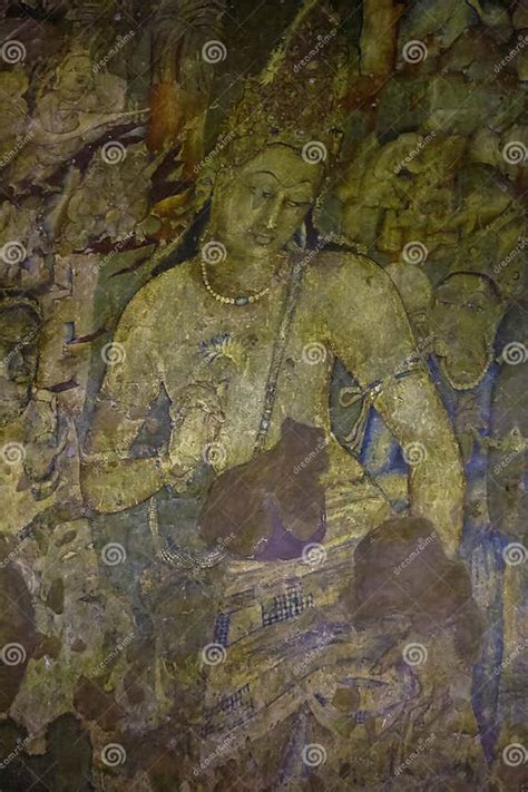 Cave 1 Bodhisattva Padmapani Close Up Rear Wall Left Of Shrine