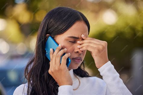 Premium Photo Black Woman Phone Call And Stress Worry Or Sad Communication And Reaction To Bad