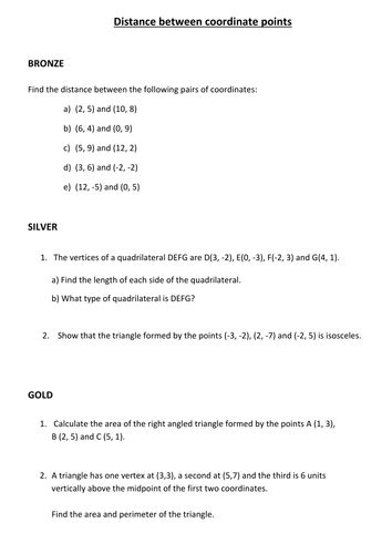distance between two coordinate points teaching resources