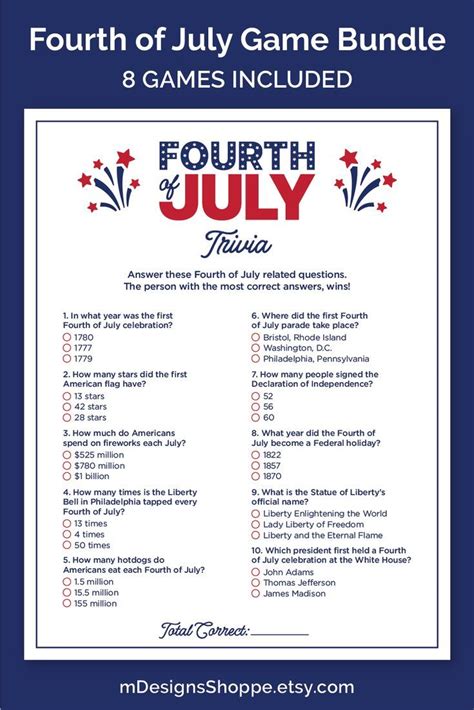 Fourth Of July Games Bundle Printable Games For A 4th Of July Bbq Or