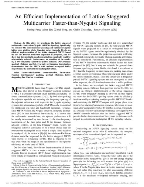 Pdf An Efficient Implementation Of Lattice Staggered Multicarrier Faster Than Nyquist Signaling