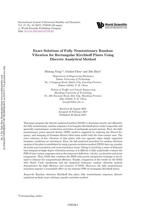 Pdf Exact Solutions Of Fully Nonstationary Random Vibration For Rectangular Kirchhoff Plates