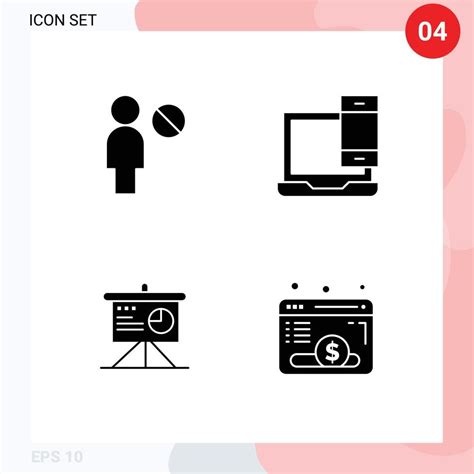 4 Universal Solid Glyph Signs Symbols Of User Analytics Computer