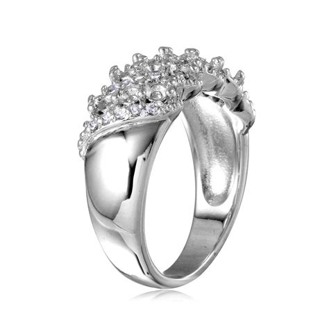 Silver 925 Rhodium Plated Multi Row Mounting Ring With Cz Bgr00496