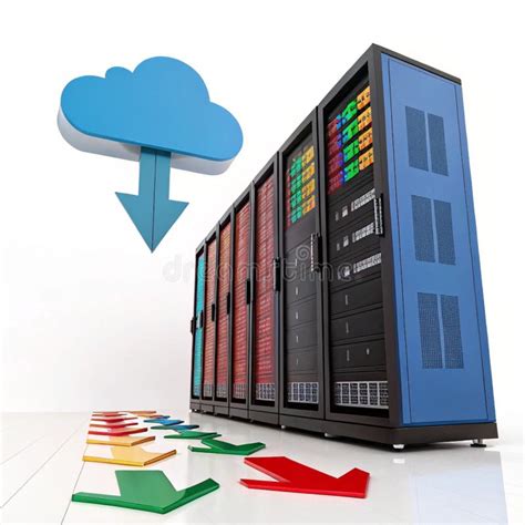 Big Data Concept With Cloud Arrow And Colorful Server Symbol Isolated On White Background Stock