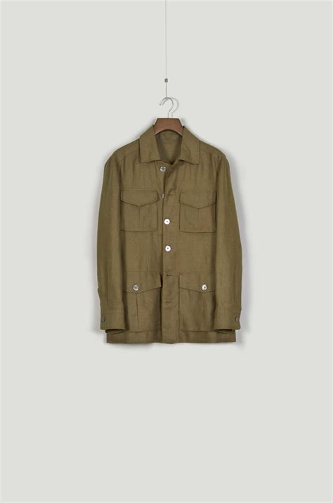 Eudaemon Tropical Safari Jacket For Men Olive Brown 100 Linen