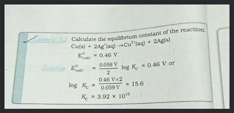 Calculate The Equilibrium Constant Of The Reaction Begin{aligned} Mathr