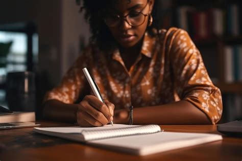 Premium AI Image Woman Making Notes In Notepad AI