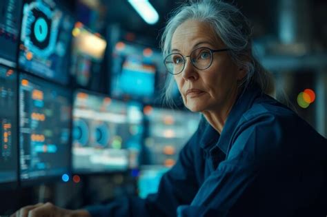 Old Woman Coding Intently On A Computer In The Room At Home Premium Ai Generated Image