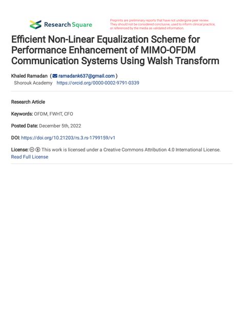 Pdf Efficient Non Linear Equalization Scheme For Performance