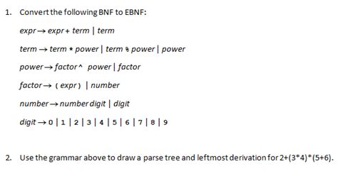 solved 1 convert the following bnf to ebnf expr → expr