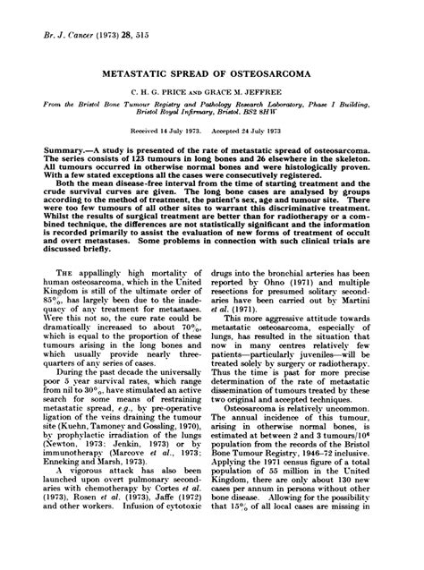 Metastatic Spread Of Osteosarcoma Pmc