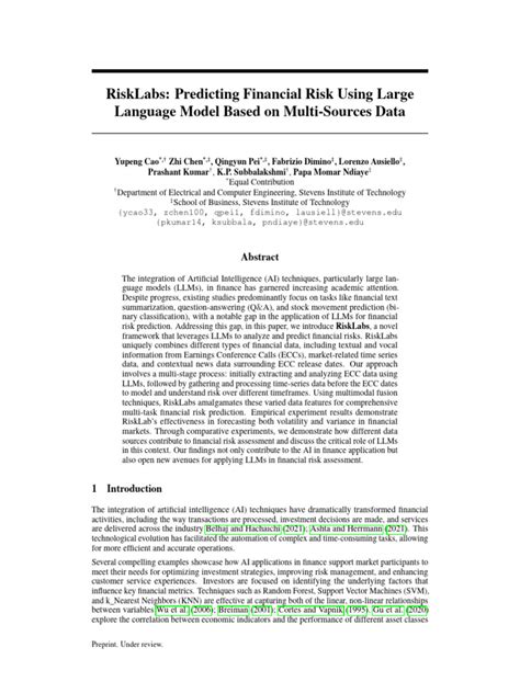 Risklabs Predicting Financial Risk Using Llms Pdf Value At Risk