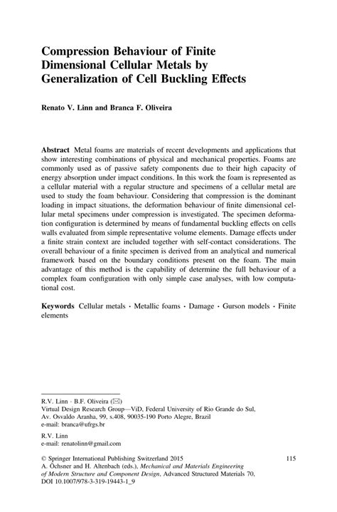 Pdf Compression Behaviour Of Finite Dimensional Cellular Metals By