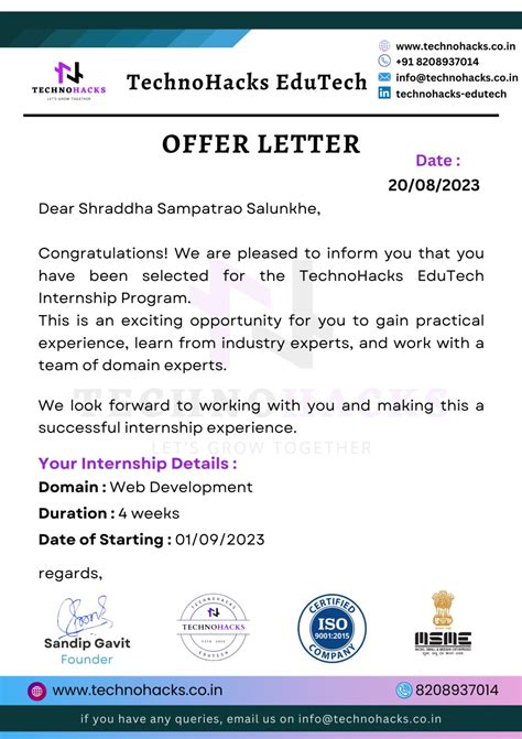 Shraddha Salunkhe On Linkedin Internship Webdevelpoement Technohacksedutech