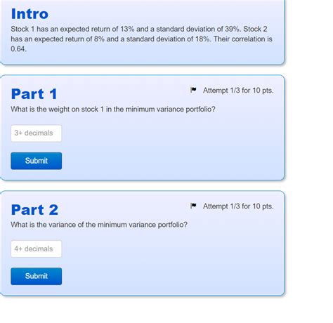 Solved Intro Stock 1 Has An Expected Return Of 13 And A Chegg Com