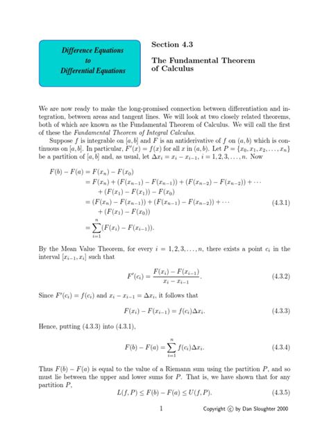 The Fundamental Theorem Difference Equations Differential Equations Of