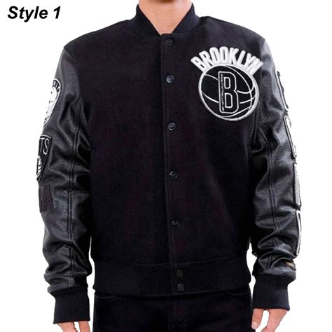 Black Wool Leather Varsity Brooklyn Nets Jacket
