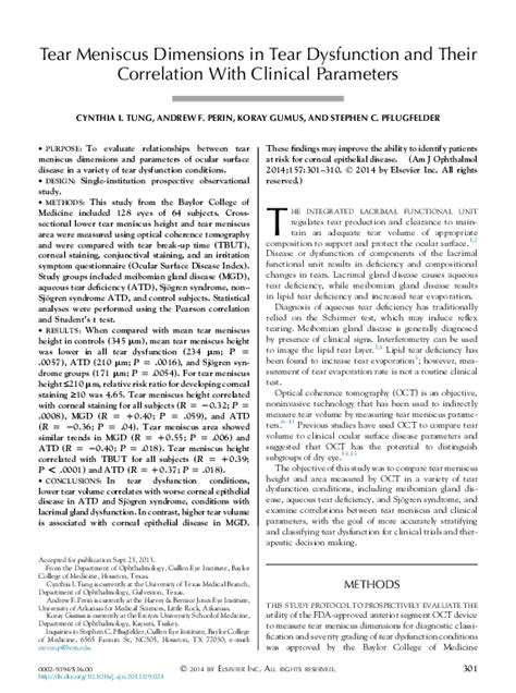 Pdf Tear Meniscus Dimensions In Tear Dysfunction And Their