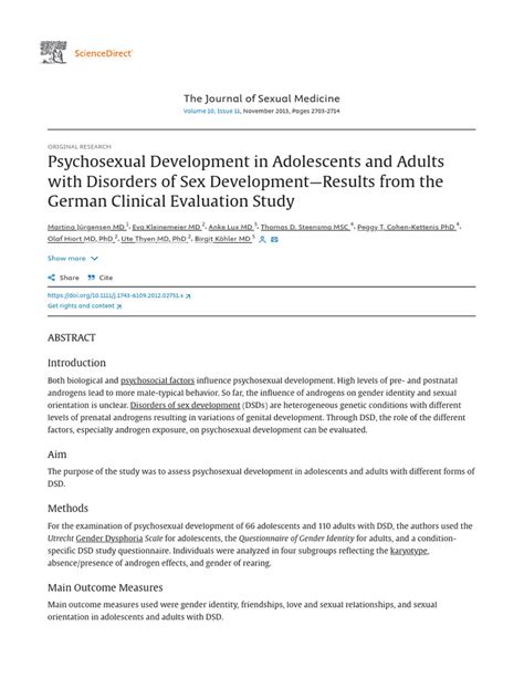 Psychosexual Development In Adolescents And Adults With Disorders Of