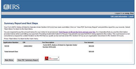 Form 8976 Notice Of Intent To Operate Under Section 501c4 Omb